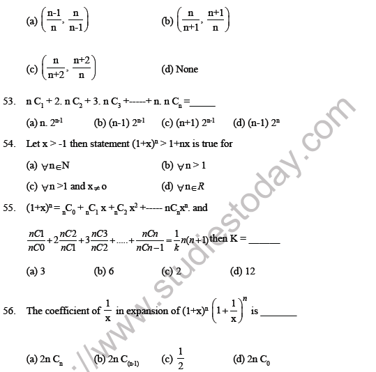 JEE Mathematics Binomial Theorem MCQs Set A with Answers